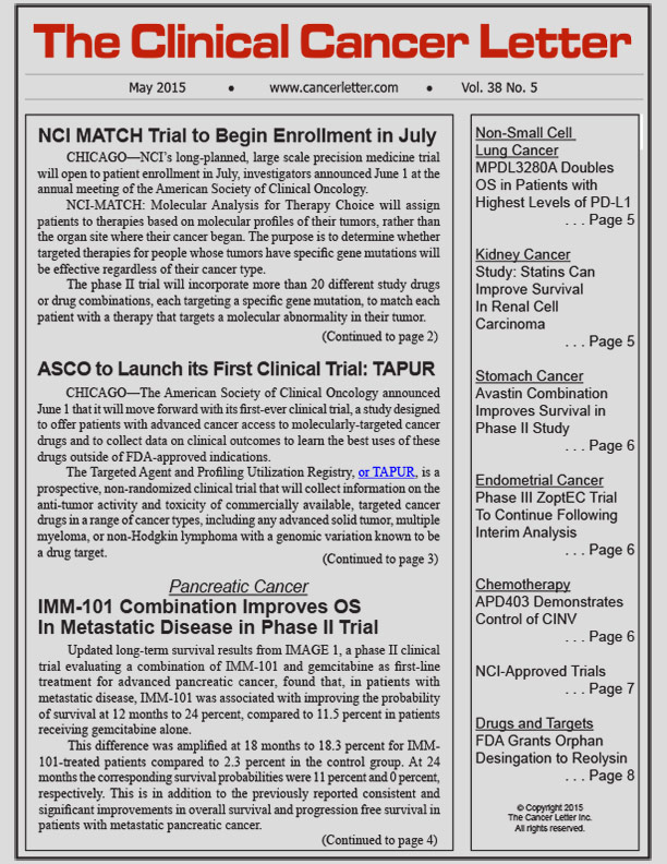 CCL May 2015 - The Cancer Letter