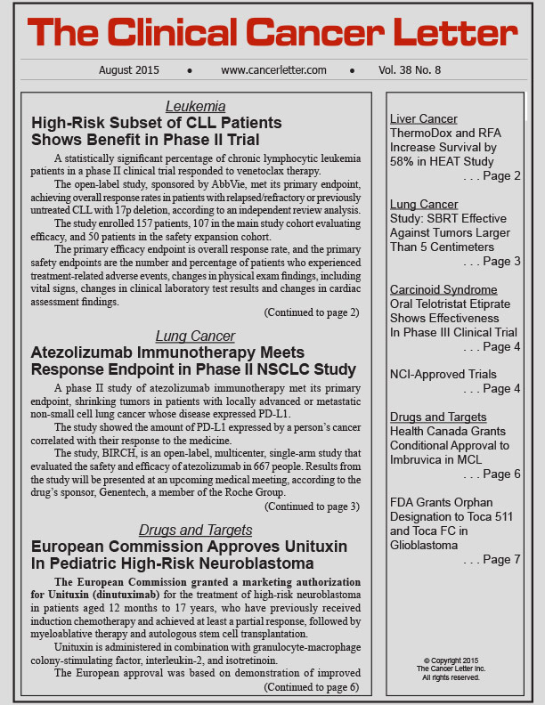 CCL Aug 2015 - The Cancer Letter