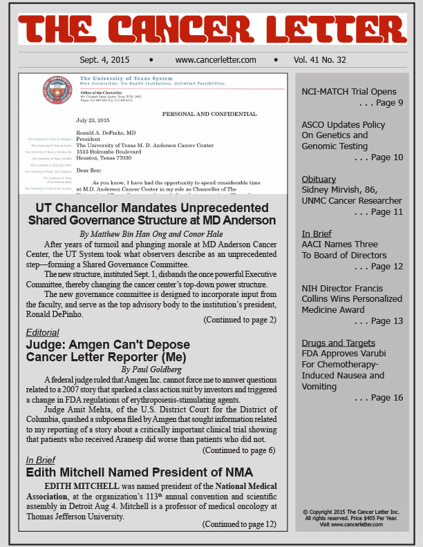 Issue 32 - The Cancer Letter