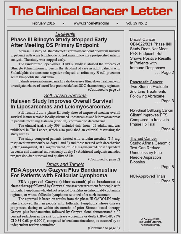 CCL Feb 2016 - The Cancer Letter