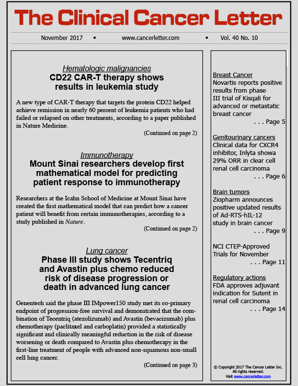 CCL Nov 2017 - The Cancer Letter